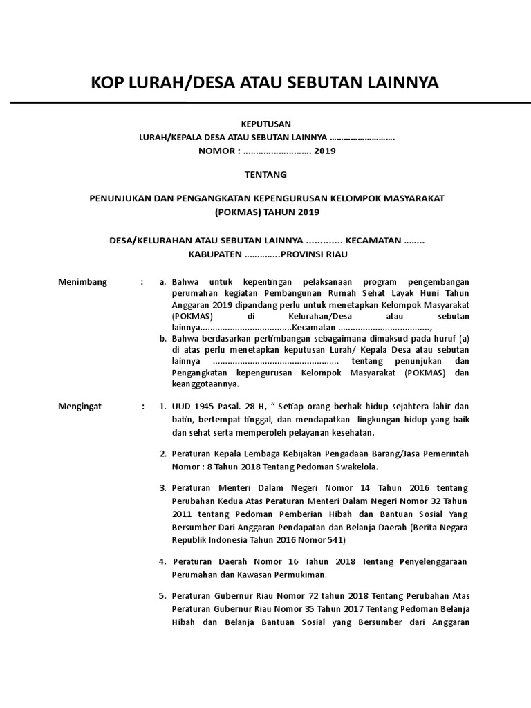 Pembentukan dan Struktur POKMAS 2019 | PDF | Pengelolaan Keuangan & Uang