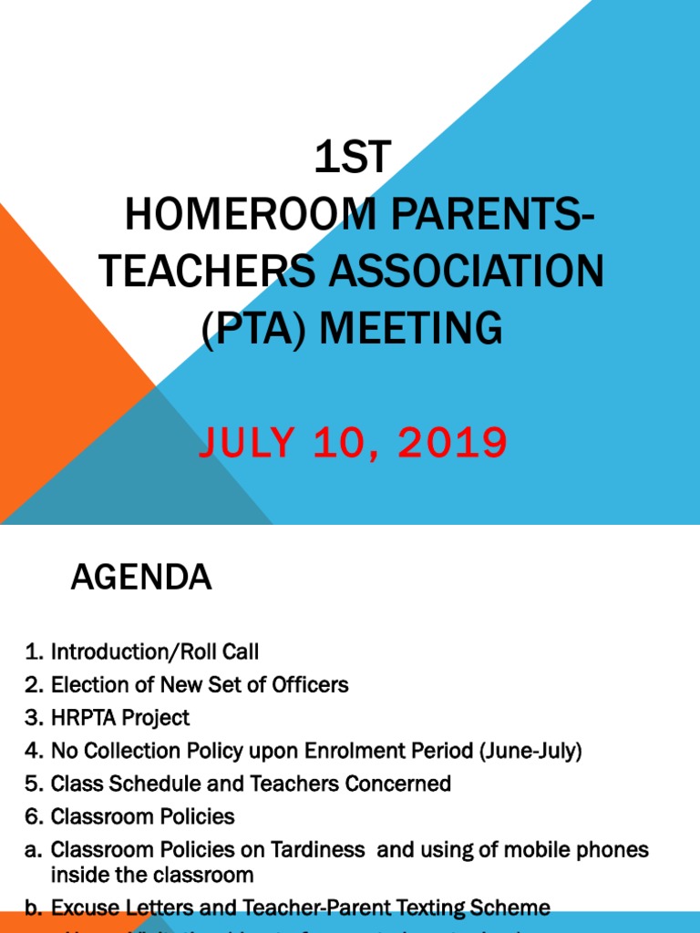 1st Pta Agenda | PDF | Classroom | Learning