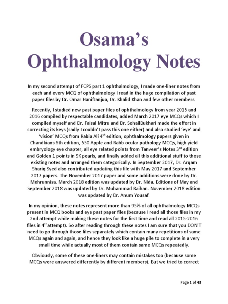 Opthalmology Notes | PDF | Retina | Visual System