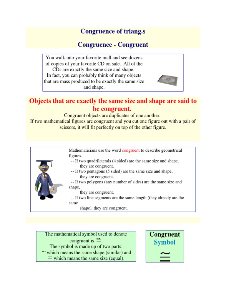 Congruence of Triang.s Congruence - Congruent: Objects That Are Exactly ...