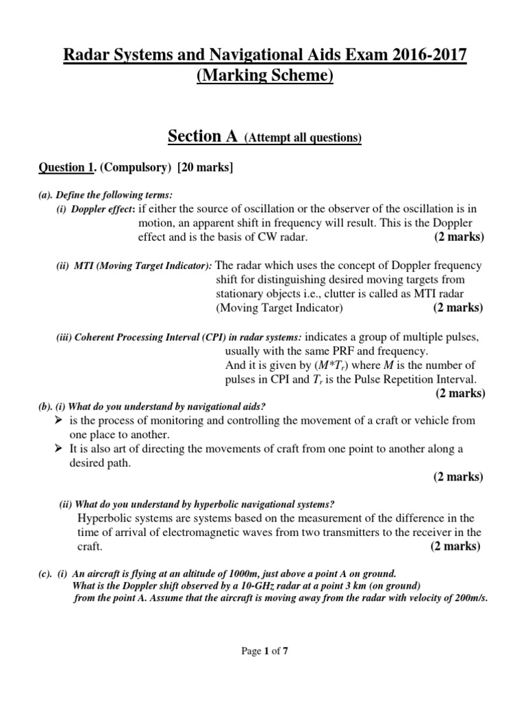 Radar Marking Scheme 2017 | PDF | Radar | Telecommunications Engineering