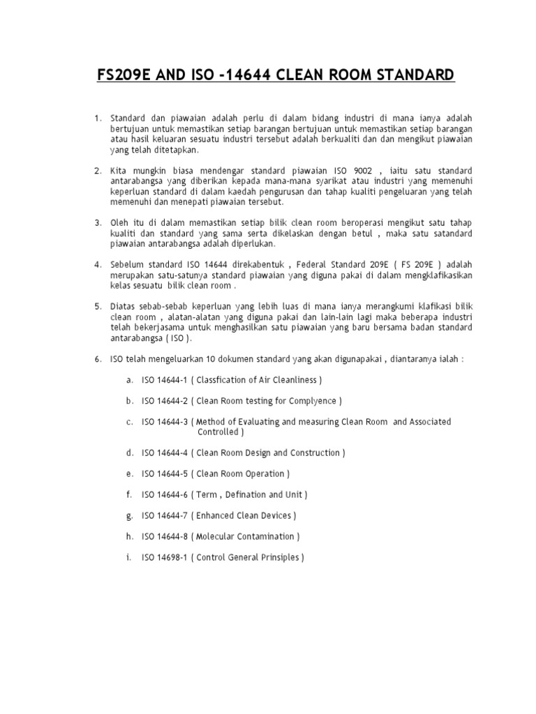 Fs209e and Iso 14644 Clean Room Standard | PDF