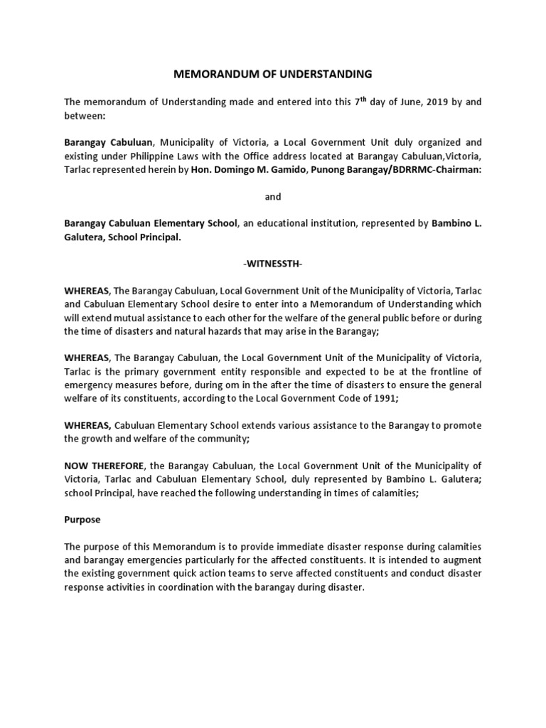 Memorandum of Understanding | PDF | Emergency Evacuation | Risk Management