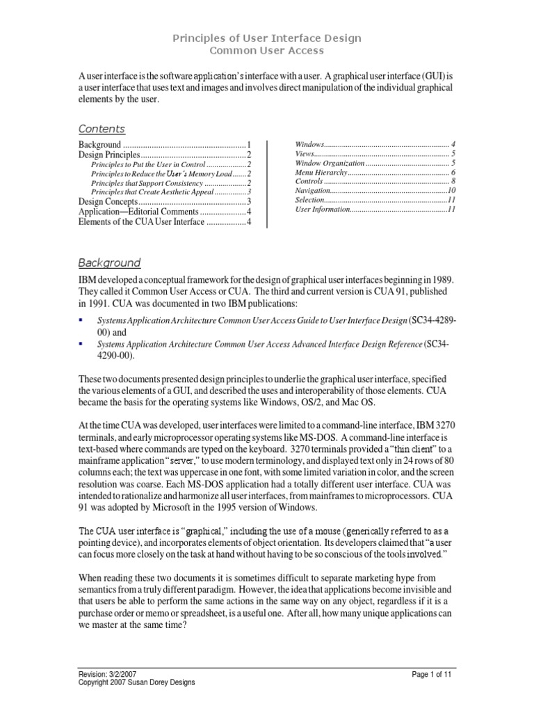 Principles of User Interface Design Common User Access | PDF ...