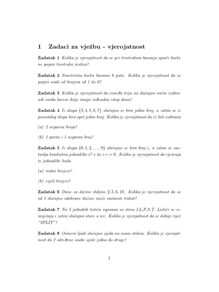 Zadaci Za Vjezbu - Vjerojatnost | PDF