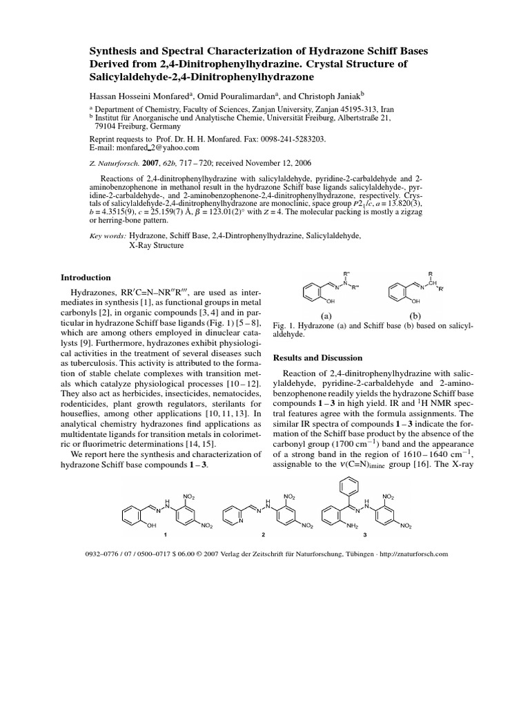 Synthesis and Spectral Characterization of Hydrazone Schiff Bases ...