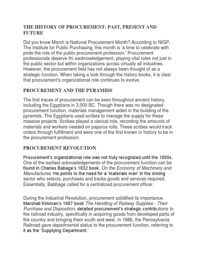A Brief History of Procurement: Key Points From Past and Present | PDF ...