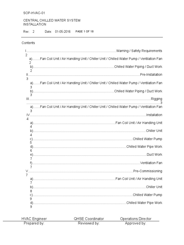 Central Chilled Water System SOP | PDF | Duct (Flow) | Hvac
