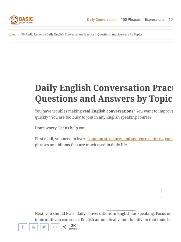 (75 Audio Lessons) Daily English Conversation Practice - Questions and ...