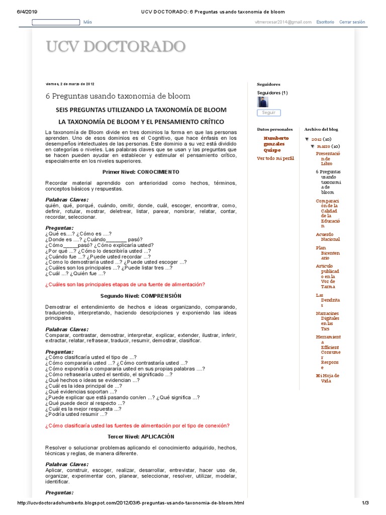 Preguntas Usando Taxonomia de Bloom | PDF | Taxonomía (biología ...