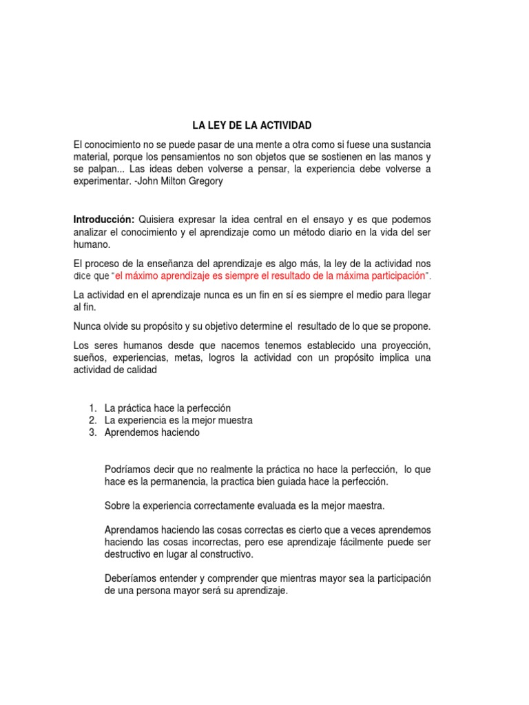 La Ley de La Actividad | PDF | Aprendizaje | Mente