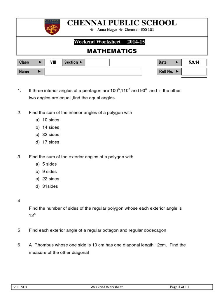 CBSE Class 8 Mathematics Worksheet - Understanding Quadrilaterals PDF | PDF