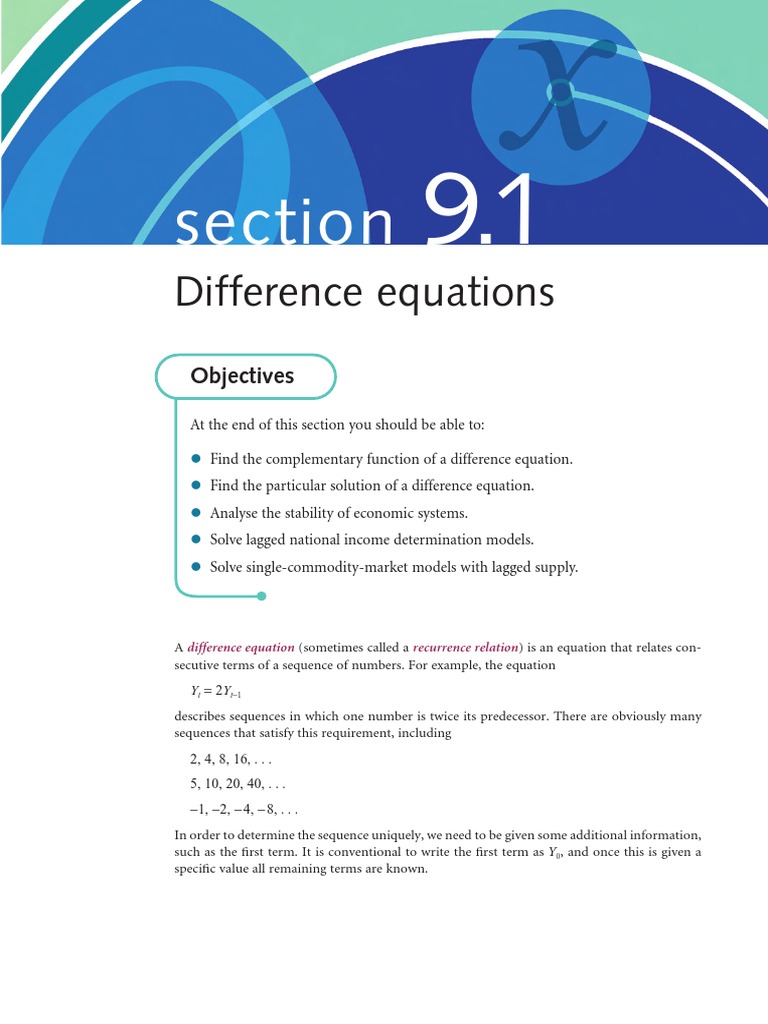 Section: Difference Equations | PDF | Recurrence Relation | Supply And Demand