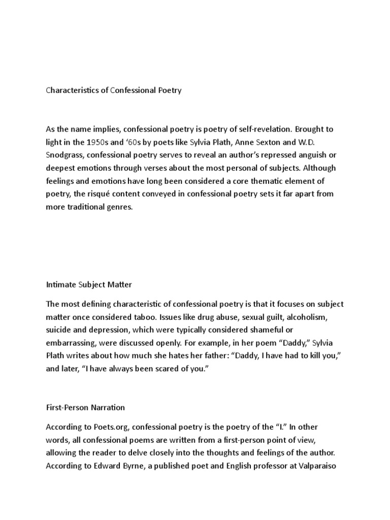 Characteristics of Confessional Poetry | Download Free PDF ...