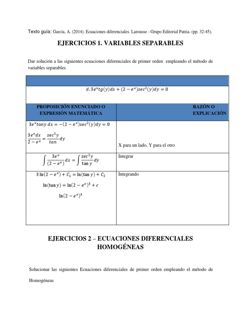 Variables Separables | PDF | Ecuaciones | Integral