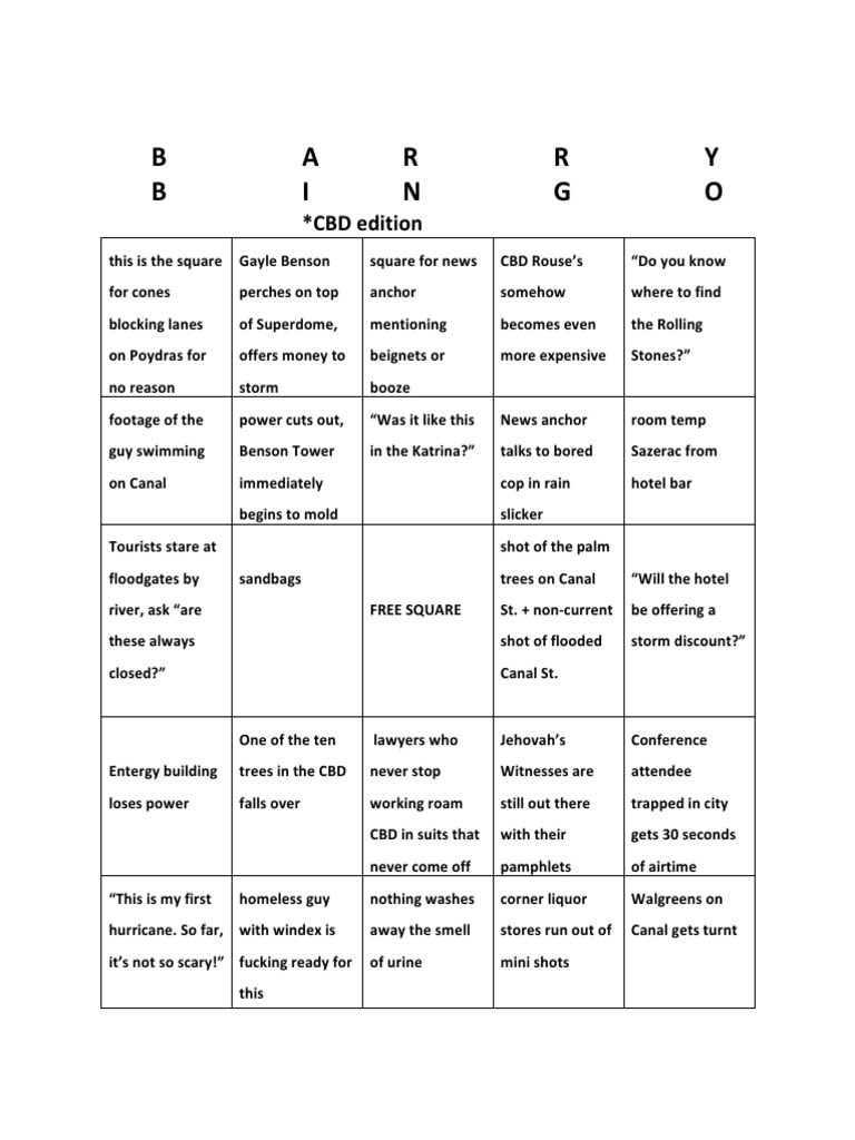 CBD Barry Bingo | PDF
