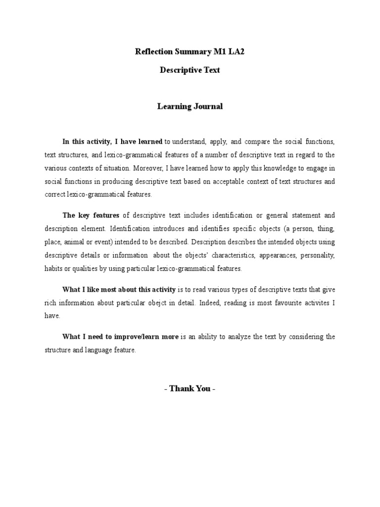 Reflection Summary M1 LA2 Descriptive Text | PDF