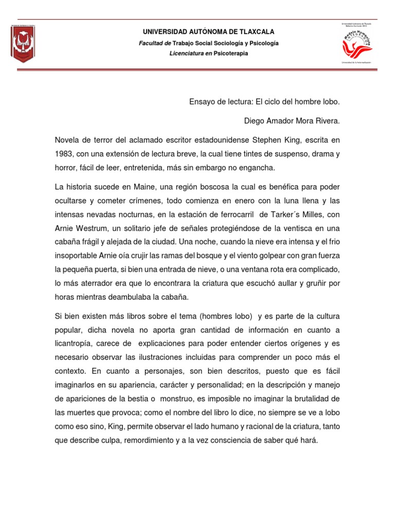 Ensayo de Lectura El Hombre Lobo | PDF | Ficción de terror | Hombres lobo