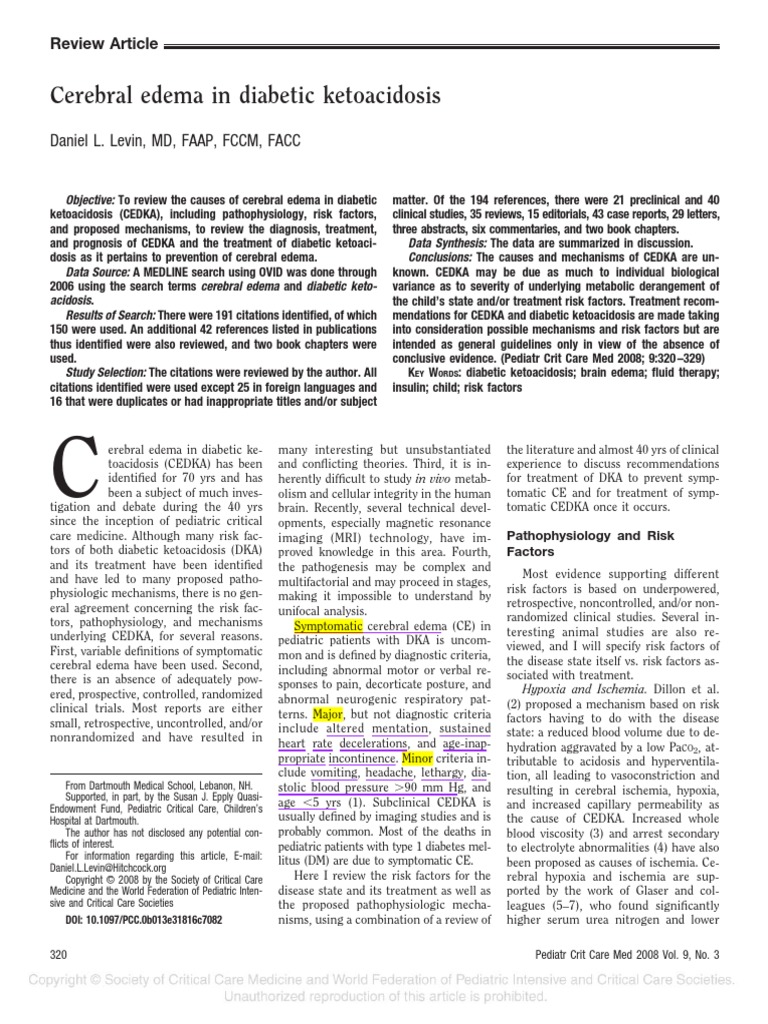 Review Article - Cerebral Edema in Diabetic Ketoacidosis | PDF ...