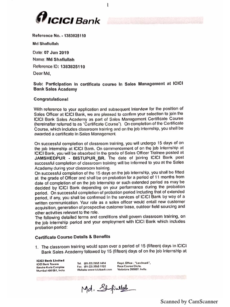 Icici Bank Offer Letter PDF | PDF