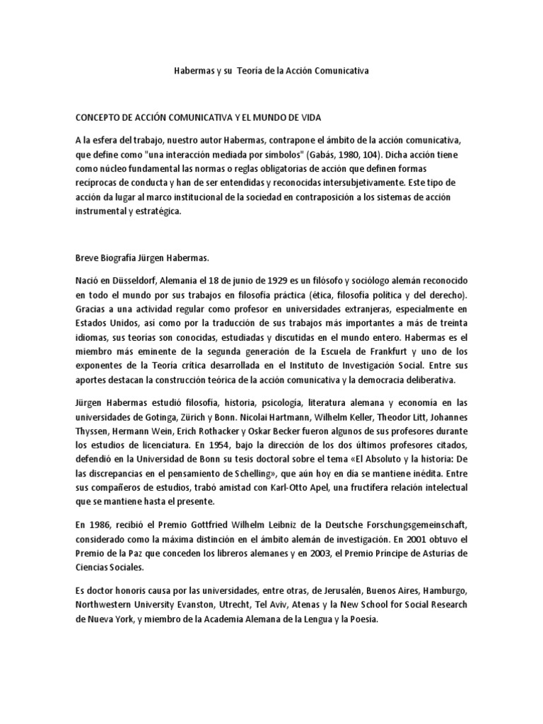 Habermas Y Su Teoría De La Acción Comunicativa Pdf Jürgen Habermas