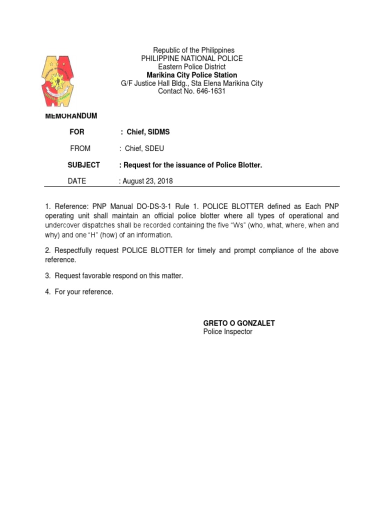 Blotter Request For | PDF