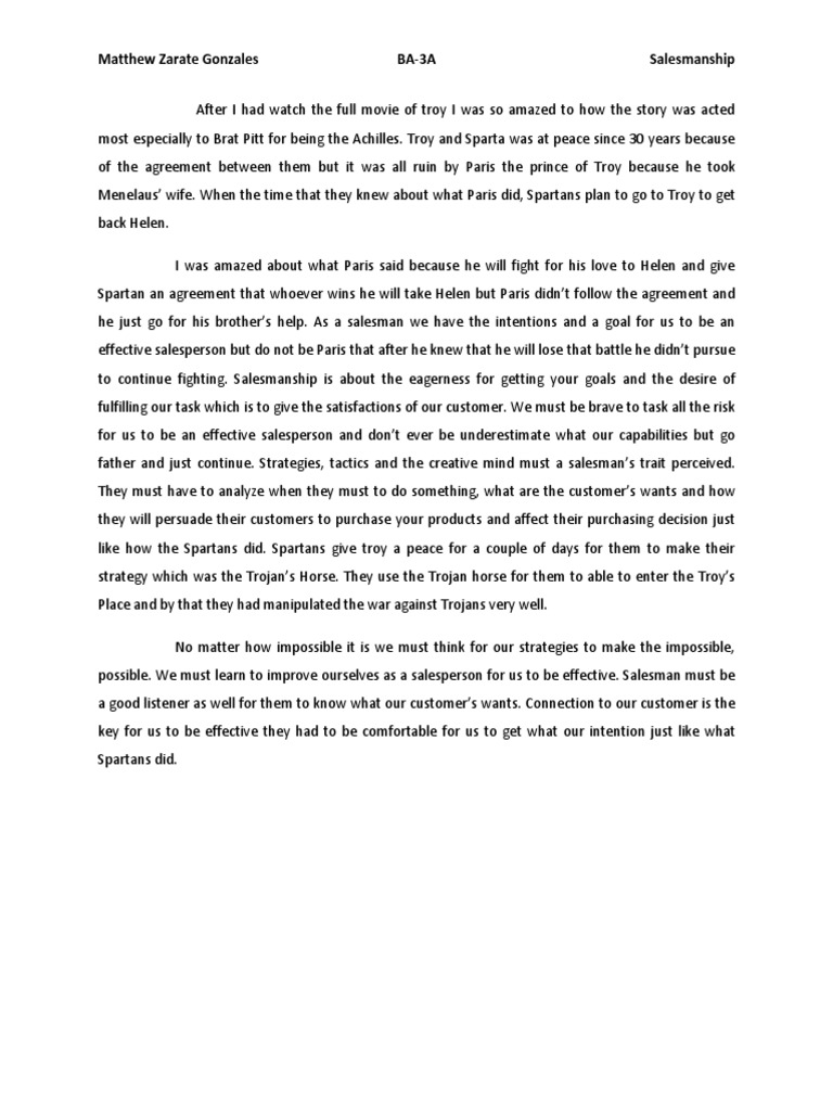 Matthew Zarate Gonzales BA-3A Salesmanship | PDF