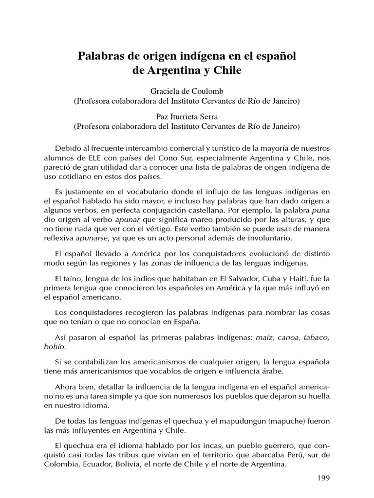 Palabras Origenes Huarpes Quechua | PDF | Lengua española | Chile