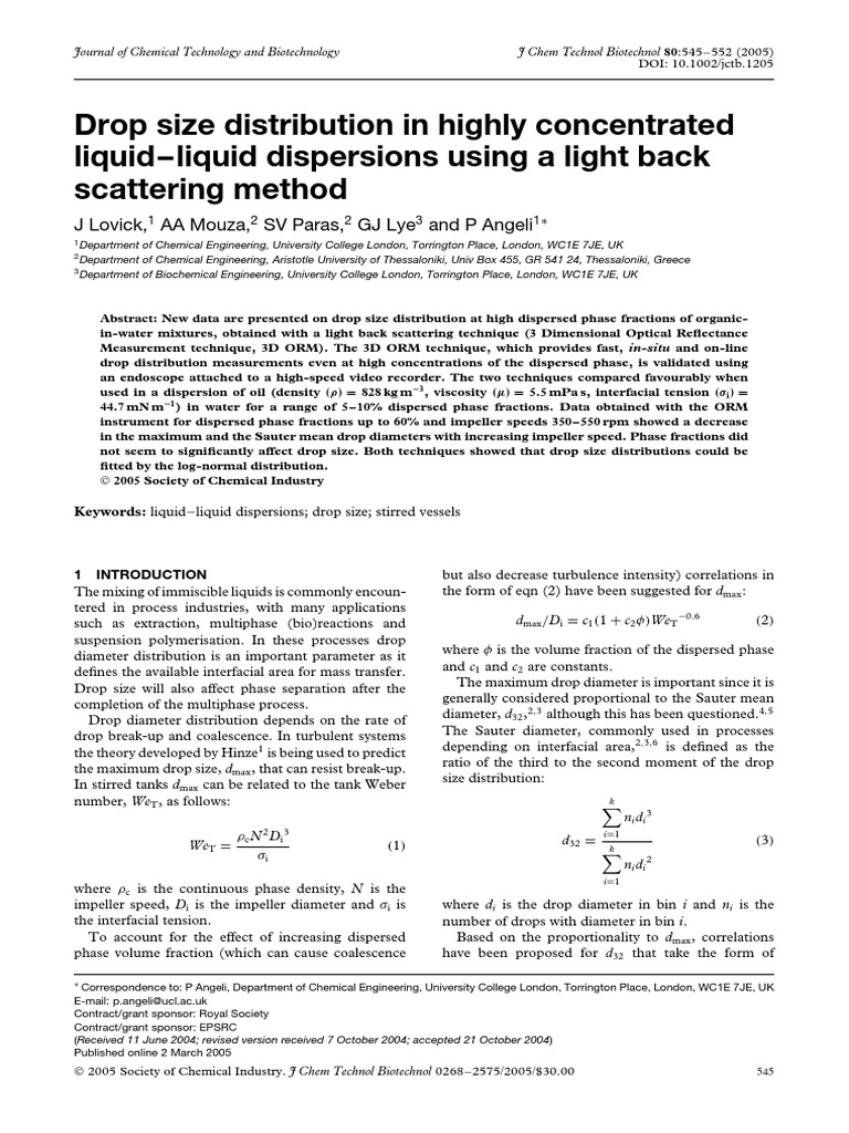 Drop Size Distribution in Liquid Dispersions | PDF | Drop (Liquid ...