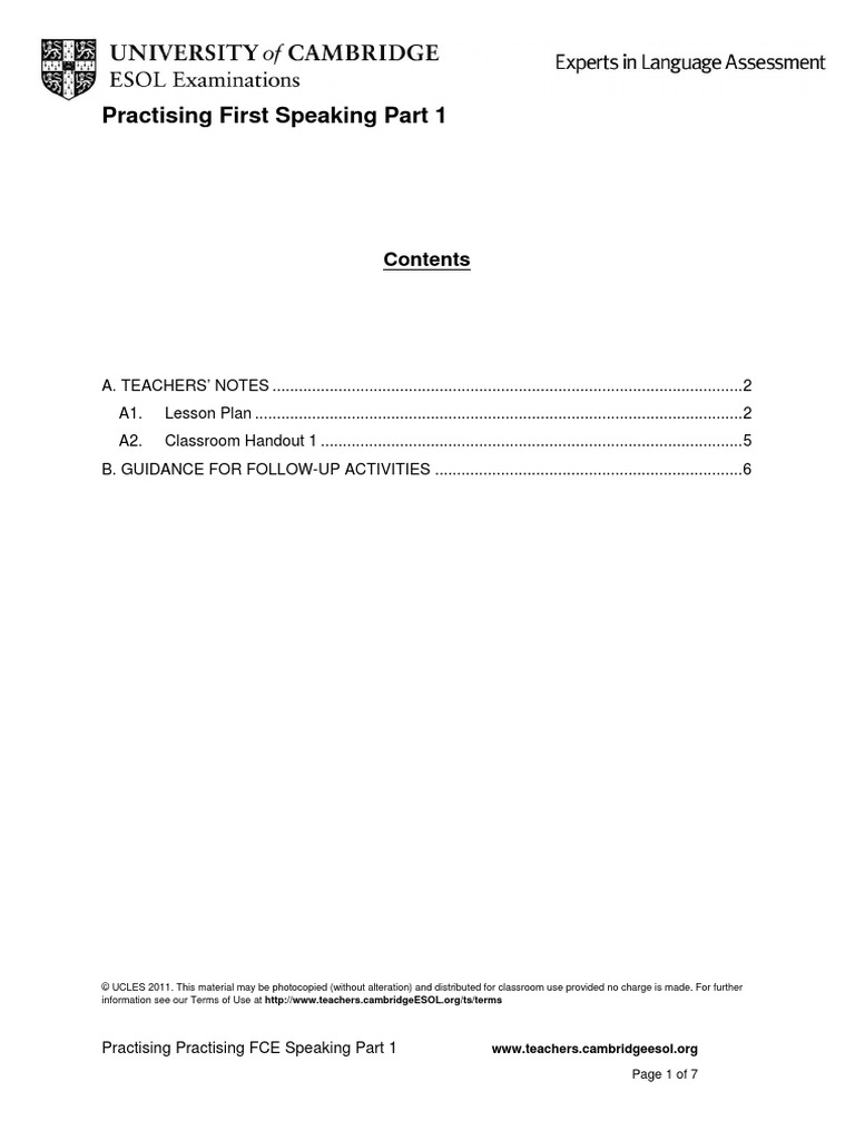 Practising Fce Speaking Part 1 Pdf Pdf Question Human Communication