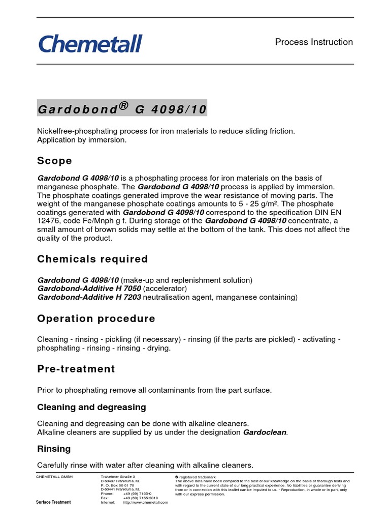 Gardobond® G 4098/10: Scope | PDF | Water | Iron