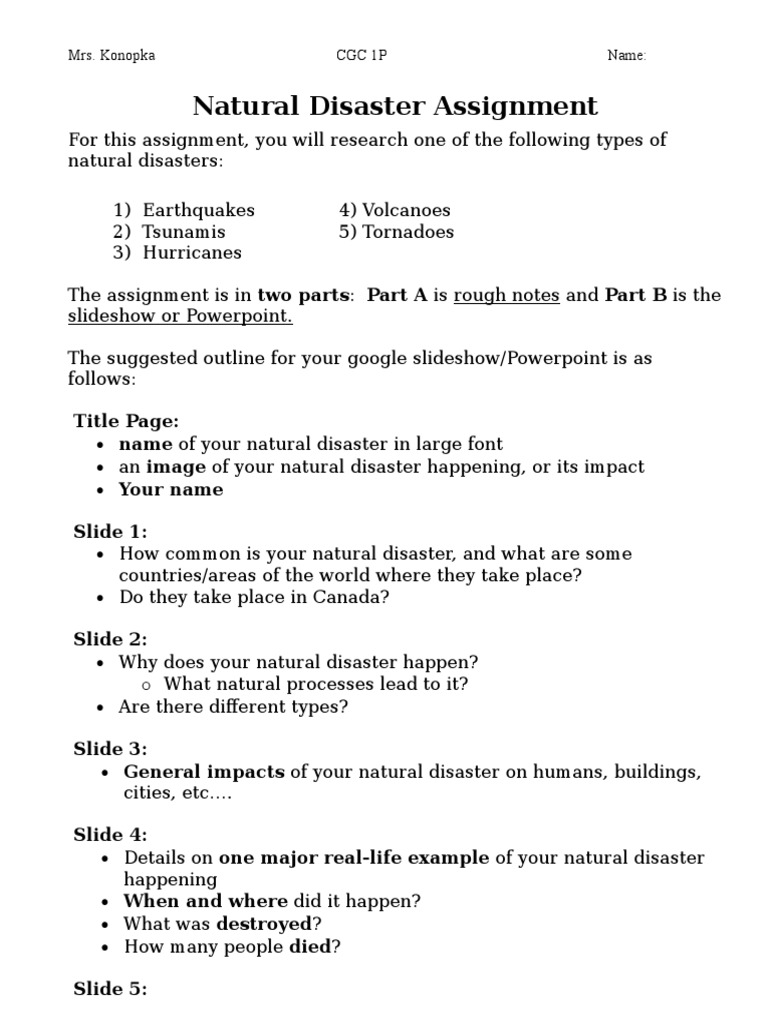 Natural Disaster Assignment Block D | PDF | Natural Disasters ...