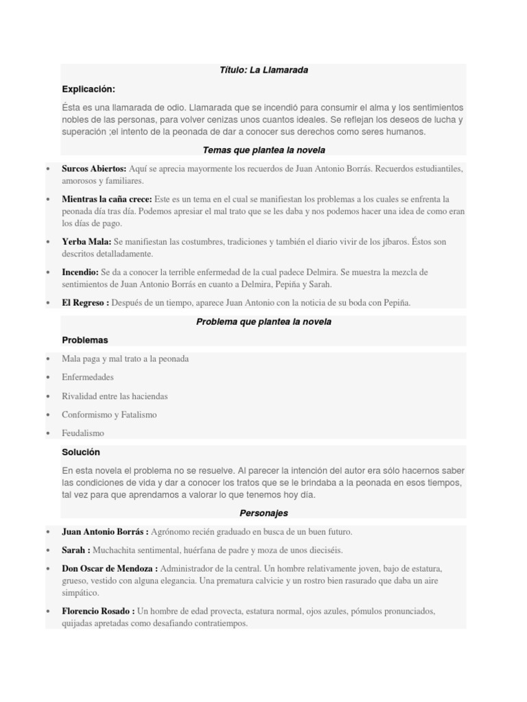 Analisis de La Obra de La Llamarada | PDF | Novelas | Puerto Rico