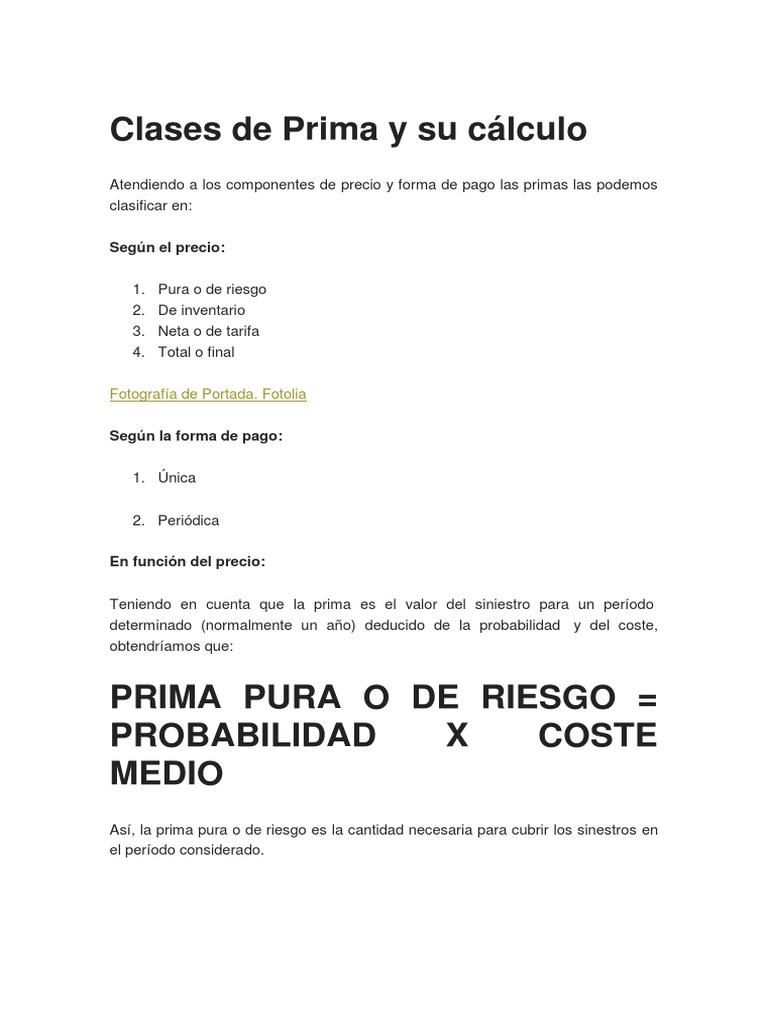 Clases y Cálculo de Primas de Seguro | PDF | Póliza de seguros | Seguro