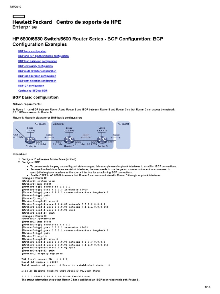 Centro de Soporte de HPE: HP 5800/5830 Switch/6600 Router Series - BGP Configuration: BGP ...