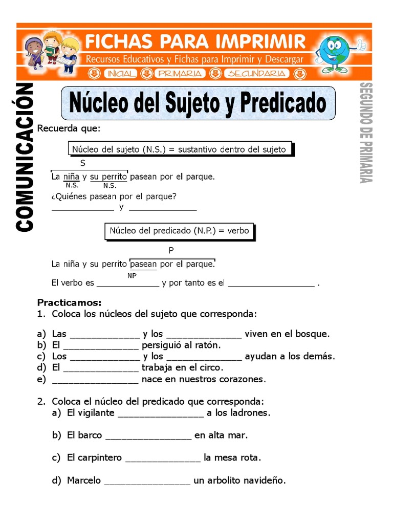 Hoja De Trabajo De Sujeto Y Predicado Compuesto
