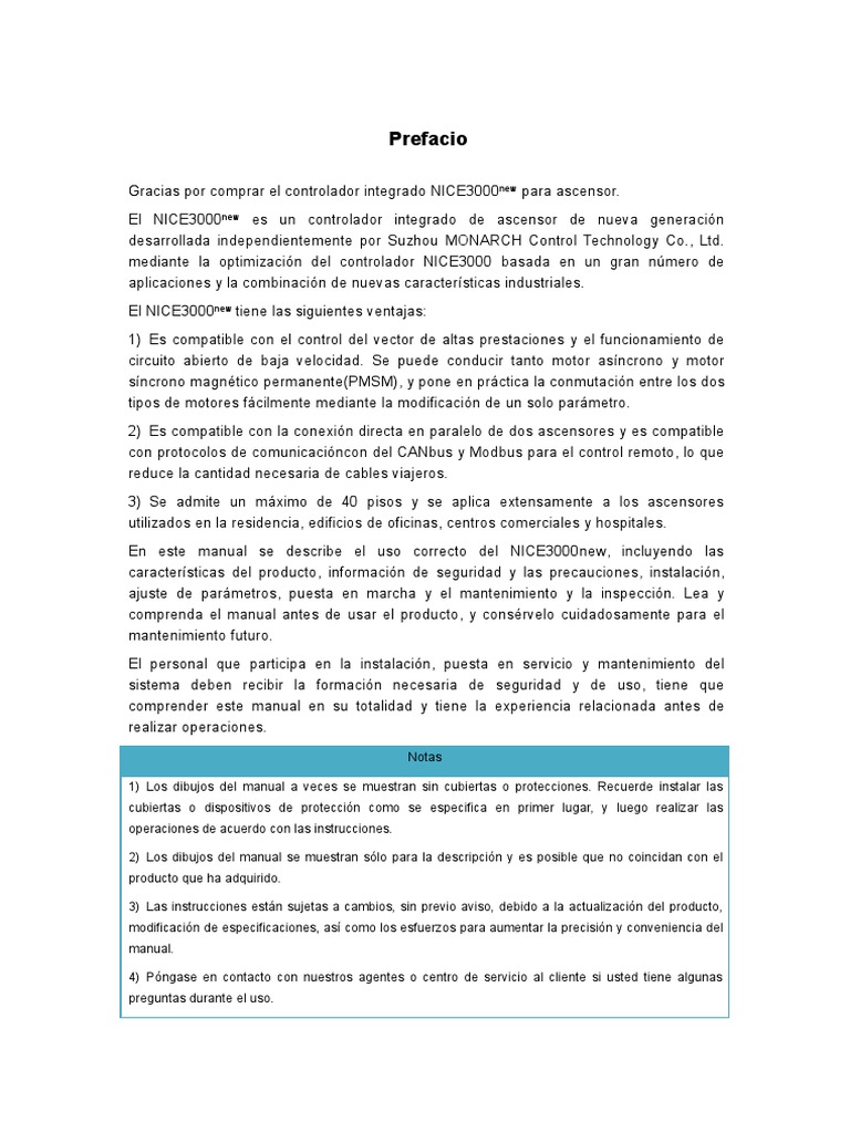 MONARCH Manual Nice 3000 (ESPAÑOL) | PDF | Ascensor | Corriente eléctrica