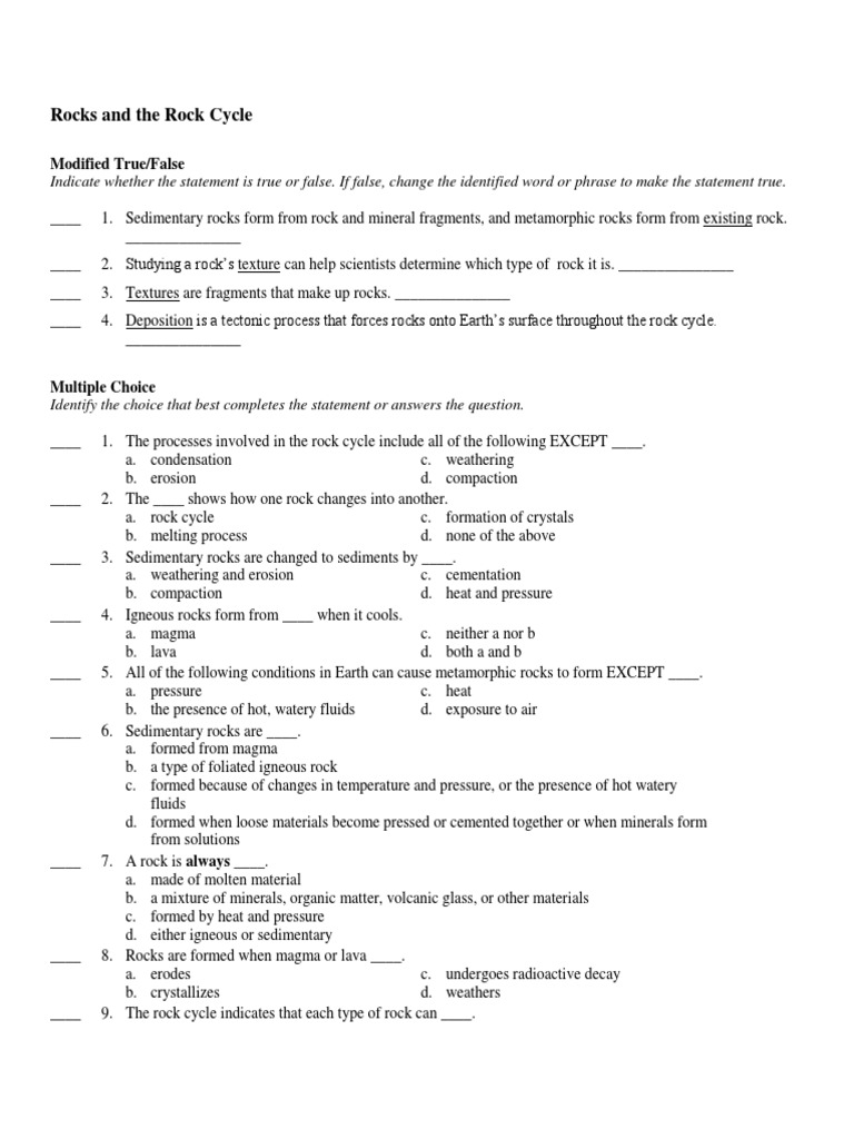 Test Rocks and The Rock Cycle | Download Free PDF | Rock (Geology) | Magma
