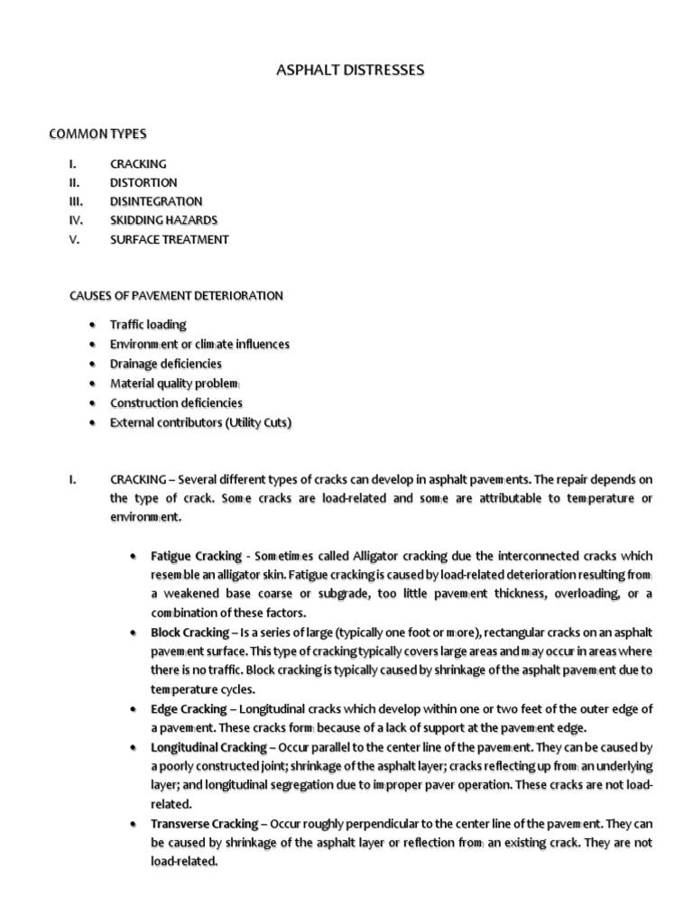 Asphalt Distresses and Causes | PDF | Road Surface | Building Materials
