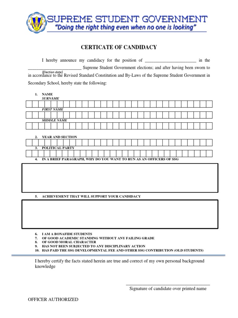 Certicate of Candidacy SSG | PDF