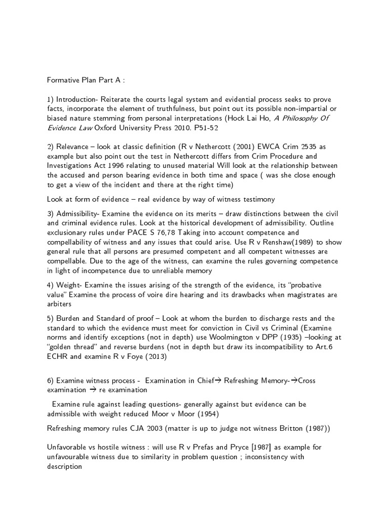 Formative Essay Plan | PDF | Hearsay | Evidence