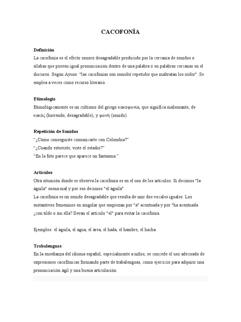 Definición y Ejemplos de Cacofonía | PDF | Fonética | Lingüística