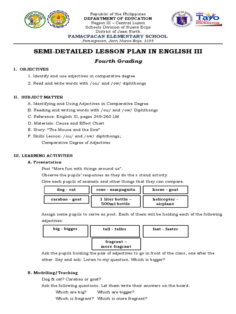 Lesson Plan: Comparative Adjectives | PDF