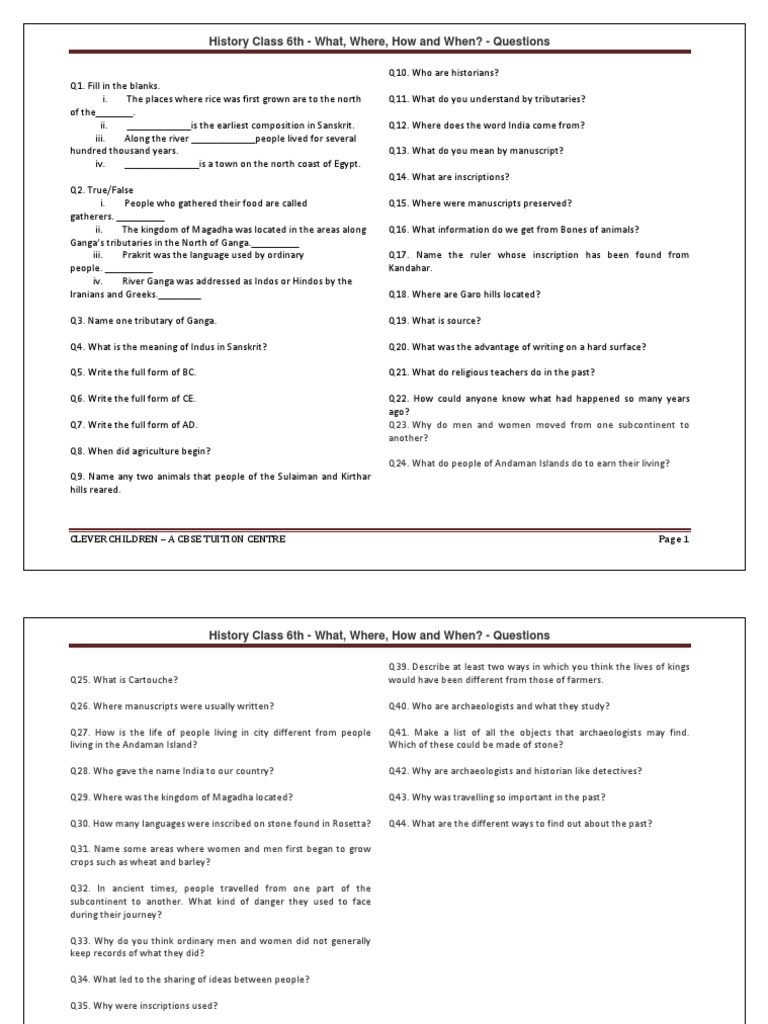How When and Where Class 6th | PDF