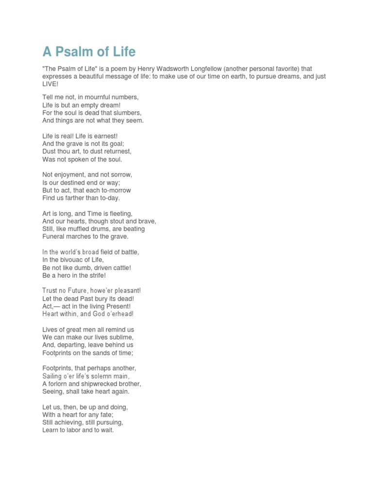 A Psalm of Life: Learn To Labor and To Wait | PDF | Poetry