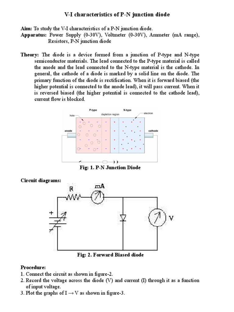 V-I Characteristics of P-N Junction Diode | PDF