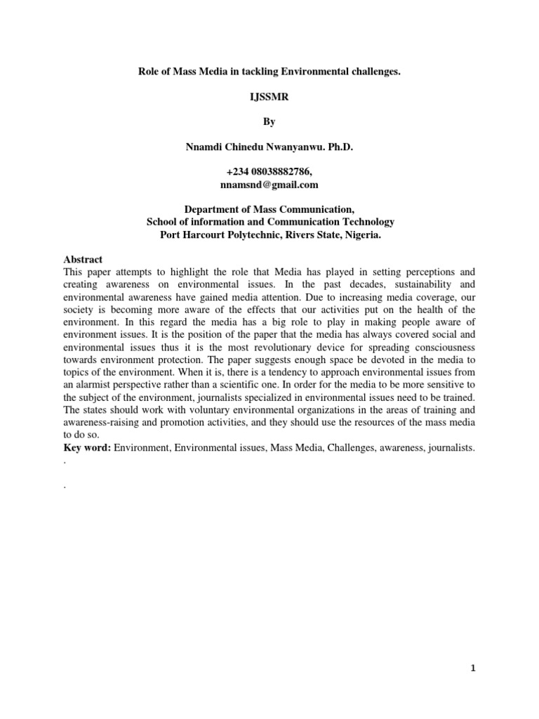 Media's Role in Environmental Awareness | PDF | Mass Media ...