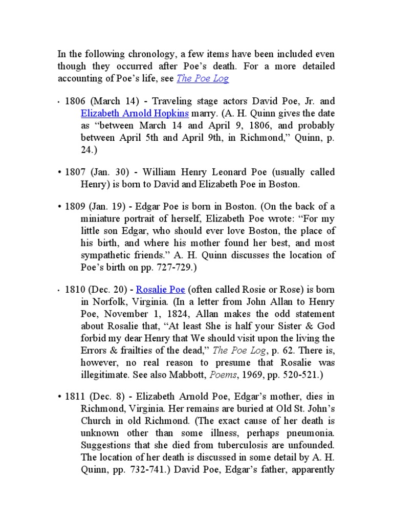 Poe Time Line | PDF | Short Stories | Edgar Allan Poe
