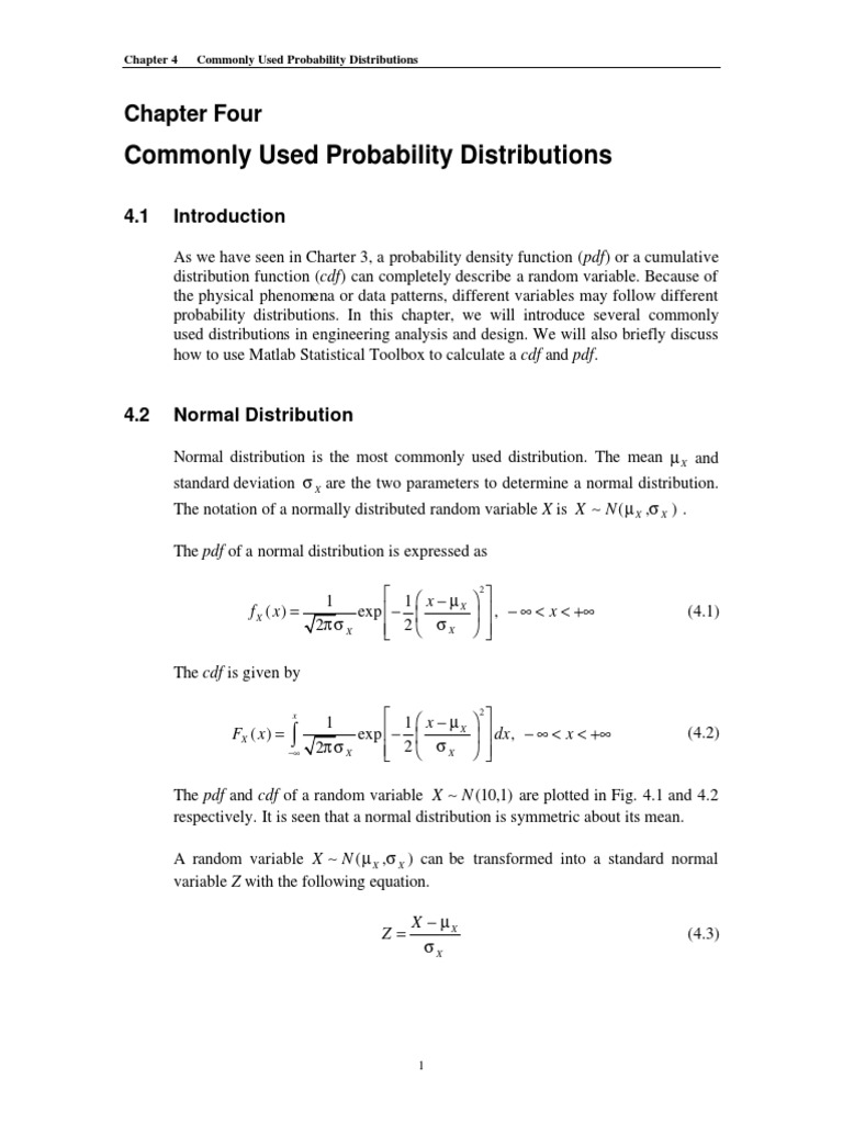 Commonly Used Probability Distributions: Chapter Four | PDF | Normal ...