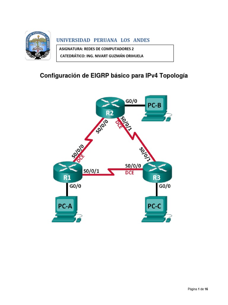Practica - Configuración de Router_EIGRP.pdf | PDF | Enrutador (Computación) | Dirección IP